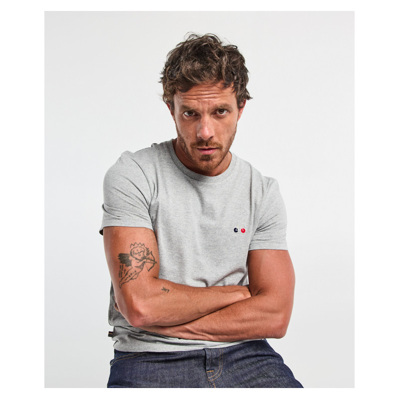 T Shirt Made In France Brodé Baptiste Gris Recyclé - La Gentle Factory
