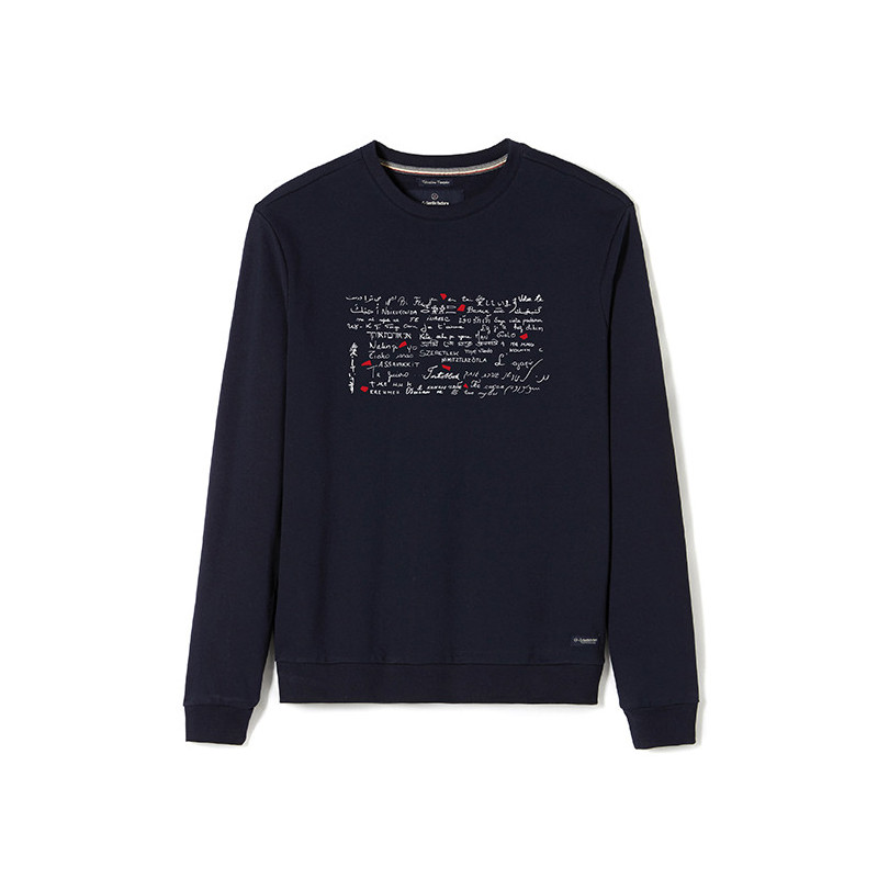 Sweat Samuel marine Le mur des Je t'aime en coton bio - La Gentle Factory