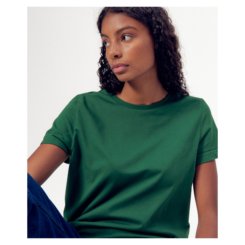T Shirt Femme Coton Bio Made In France Ida Vert - La Gentle Factory